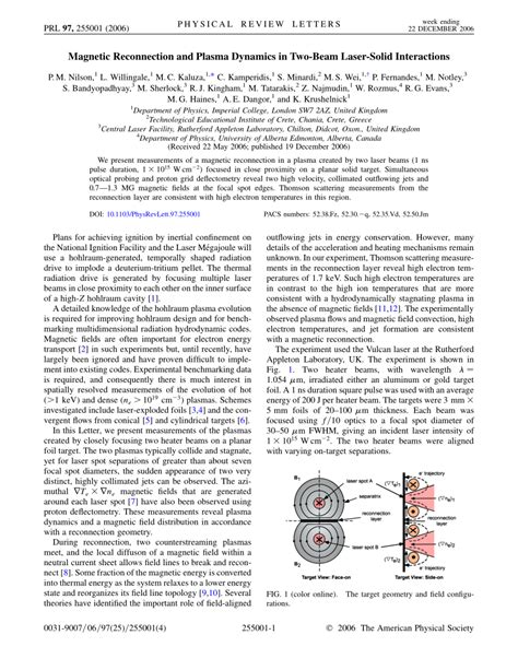 Pdf Magnetic Reconnection And Plasma Dynamics In Two Beam Laser Solid