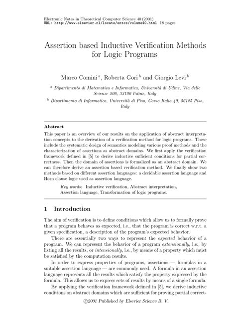 Pdf Assertion Based Inductive Verification Methods For Logic Programs
