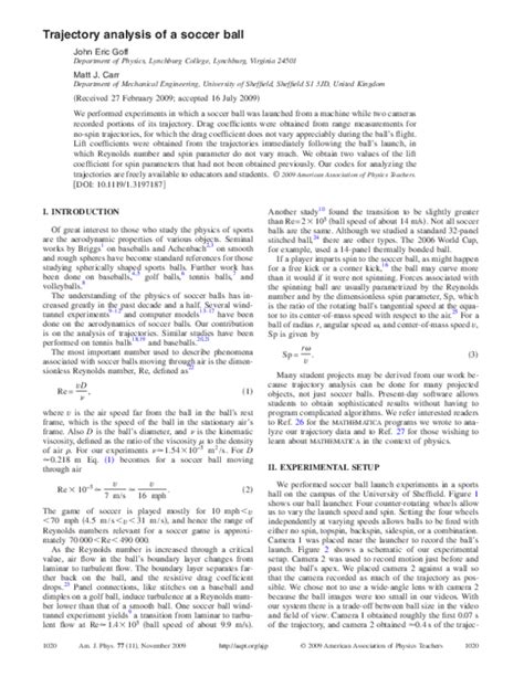 Pdf Trajectory Analysis Of A Soccer Ball
