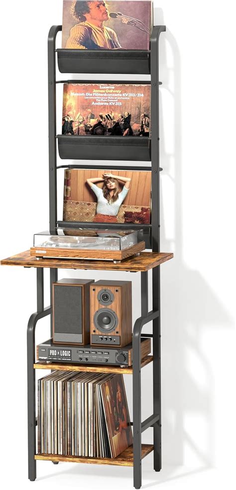 Bikoney Meuble Tourne Disque Haut Avec Rangement Vinyle Table Tourne