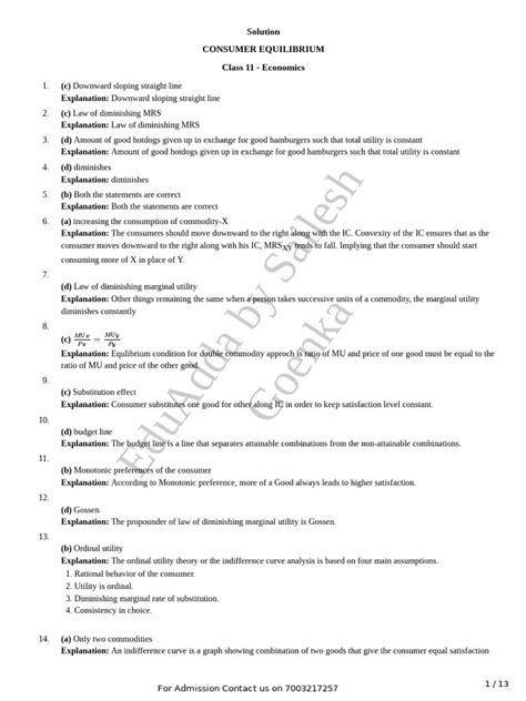 Consumer Equilibrium Solution Pdf Utility Demand