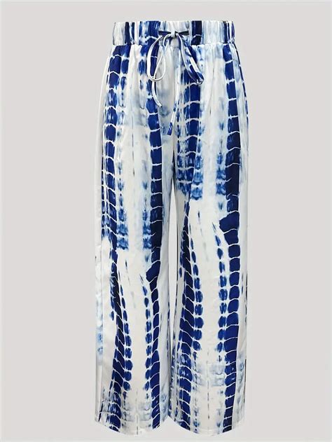 بنطلون واسع الساق بطبعة جرافيك ، بنطلون خصر برباط غير رسمي Temu Saudi