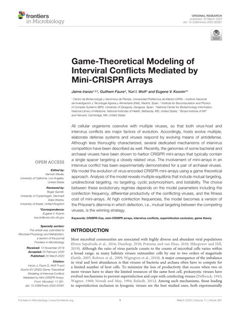 Pdf Game Theoretical Modeling Of Interviral Conflicts Mediated By Mini Crispr Arrays