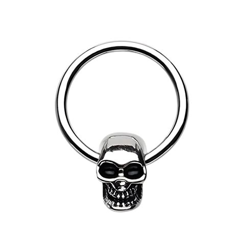 עגיל לחץ טיטניום גולגולת כסף מוס תכשיטים