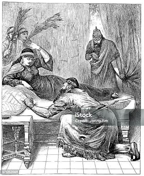 Victorian Bible Illustration Haman Before Queen Esther Stock
