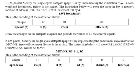 Solved 1 25 Points Modify The Single Cycle Datapath Page