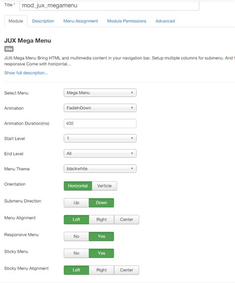 Joomla Mega Menu Configuration Guide