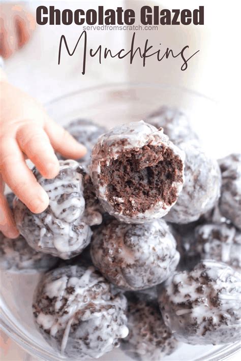 Glazed Chocolate Munchkins Donut Holes Served From Scratch