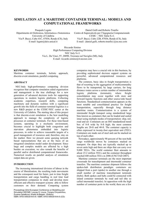 Pdf Simulation At A Maritime Container Terminal Models And