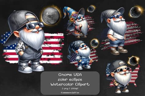 Gnome USA Solar Eclipse Watercolor Clip Graphic By Design By Naree Creative Fabrica