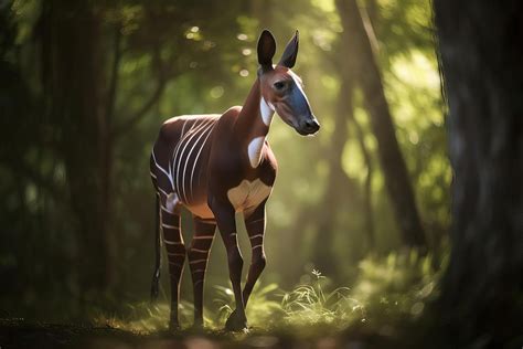 Premium Ai Image Exotic Okapi Browsing In The Dense Congo Rainforest