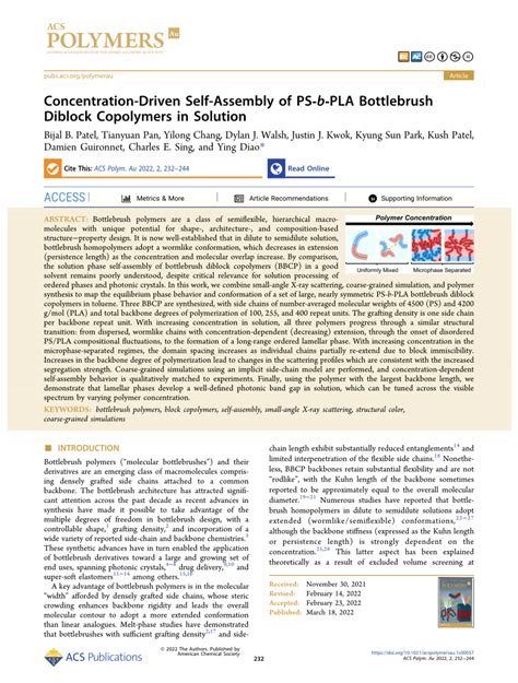 Pdf Concentration Driven Self Assembly Of Ps B Pla Bottlebrush Diblock Copolymers In Solution