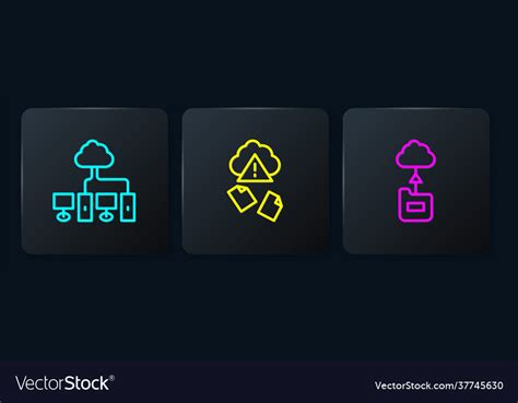 Set Line Computer Network Cloud Technology Data Vector Image