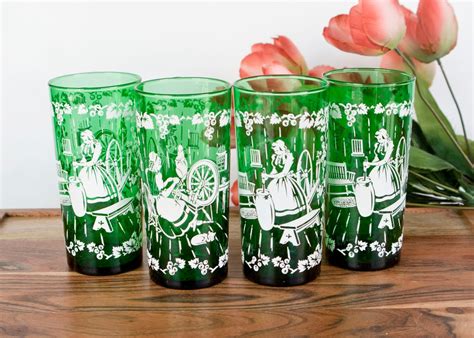Anchor Hocking Glasses Green Tumblers Iced Tea Cups Colonial Lady