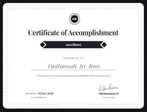Vadlamudi Sri Hari On Linkedin Java Hackerrank Techskills