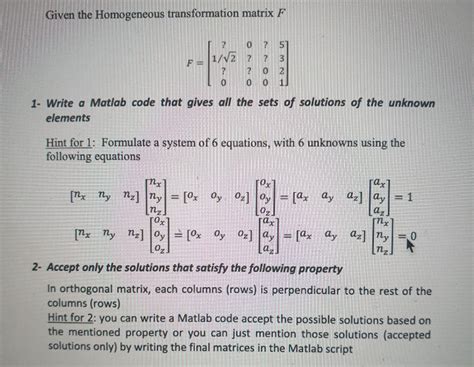 Given The Homogeneous Transformation Matrix F 1 V2