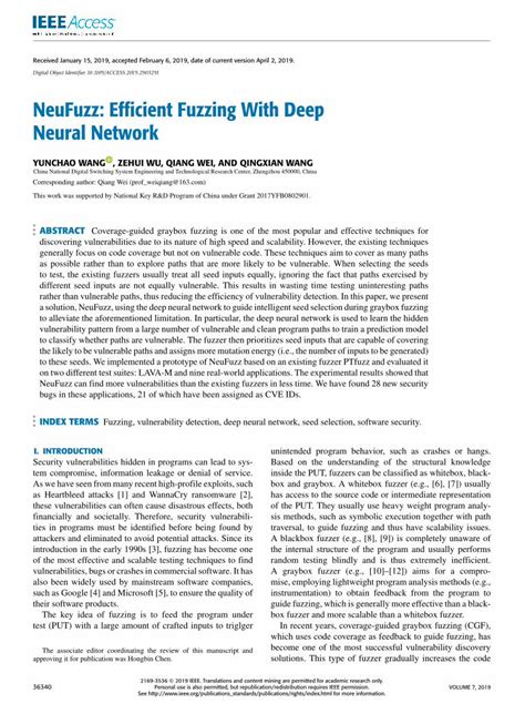 pdf neufuzz efficient fuzzing with deep neural network received january 15 2019 accepted
