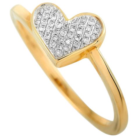 Lb Exclusive 14 Karat Yellow Gold 009 Carat Diamond Heart Ring For