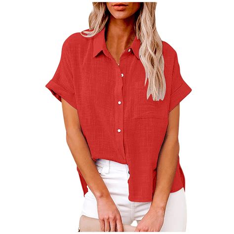 Womens Tops Dressy Casual Short Sleeve Cotton Blouses For Women