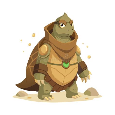 Cartoon Turtle Warrior With Armor Hood And Standing Confidently Stock