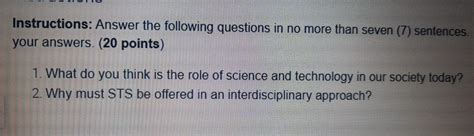 Solved Instructions Answer The Following Questions In No