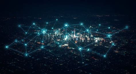 Cityscape Network Connecting Digital Nodes Showcasing Global