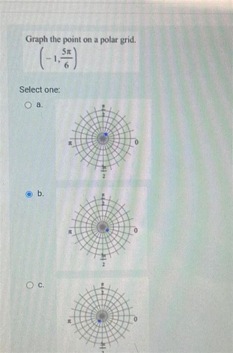 [answered] graph the point on a polar grid select one oa b oc 5x 6 0