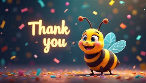 Cute Cartoon Bee With Smiling Face Surrounded By Bright Confetti