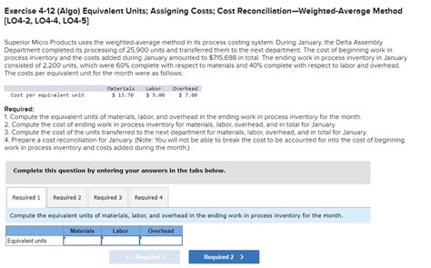 Solved Exercise Algo Equivalent Units Assigning Chegg