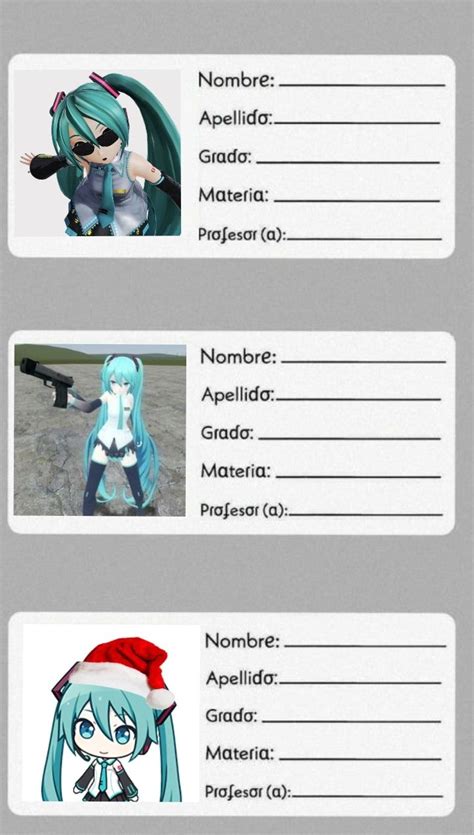 Etiqueta Para Cuaderno De Miku🩵 Marcadores Para Cuadernos Planillas