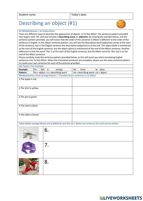 Describing An Object 1 Worksheet Live Worksheets