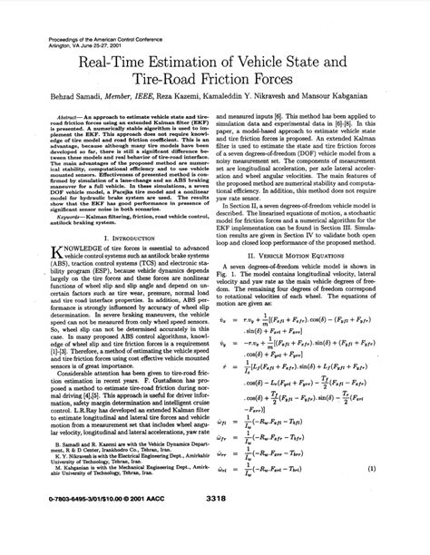 Pdf Real Time Estimation Of Vehicle State And Tire Road Friction Forces