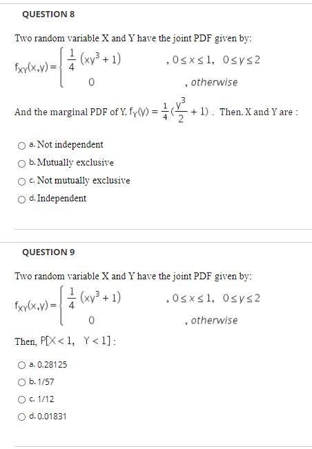 Solved Question 8 Two Random Variable X And Y Have The Joint