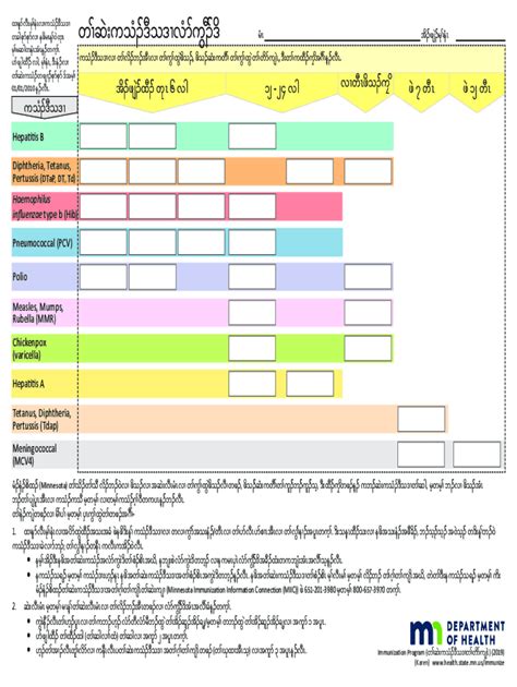 Fillable Online Immunization Record Form Karen Mn Dept Of Health Fax Email Print Pdffiller