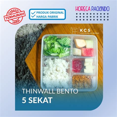 Jual Thinwall Square Sekat 5 Tutup Datar Bento Plastik Kcs Pack 25pcs Jakarta Pusat