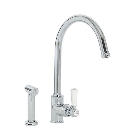 Homestylestore Chrome And White Single Lever Handle Kitchen Sink Mixer