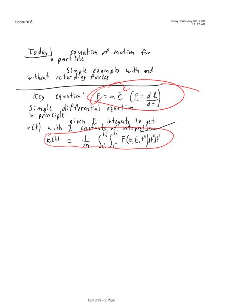 Handwritten Notes On Equation Of Motion For A Particle Phy 262 Docsity