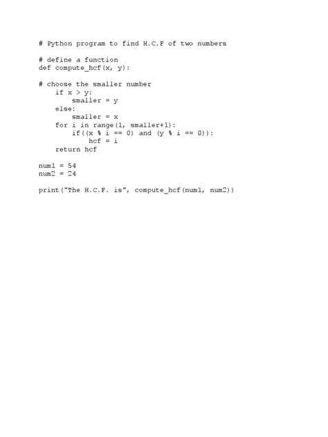 Python Program To Find Hcf Of Two Numbers Pdf