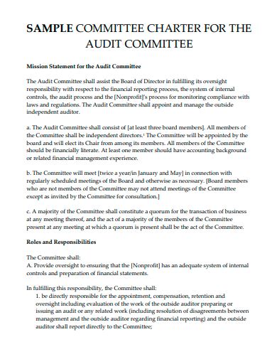 Free 10 Committee Charter Samples In Pdf