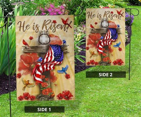 He Is Risen Cross Flag American Easter Banner Patriotic Easter Flag Ya