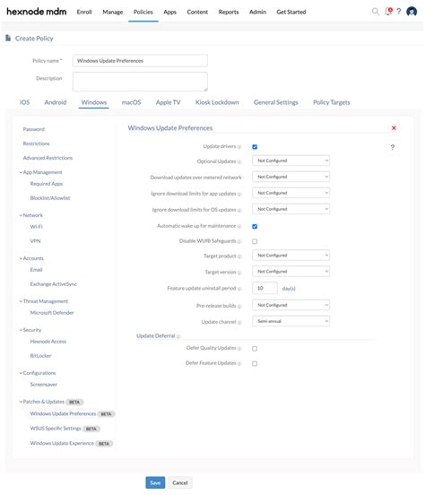 manage windows update preferences and settings from hexnode uem hexnode help center