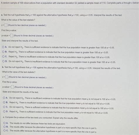 Solved A Test The Null Hypothesis That μ100 Against The