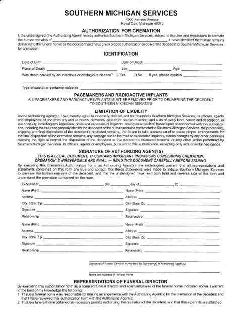 Fillable Online Cremation Authorization Form No Fax Email Print