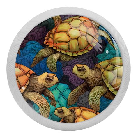 Sea Turtle Pattern 4pcs Cabinet Knobs Pulls Fluorescent Drawer Handle