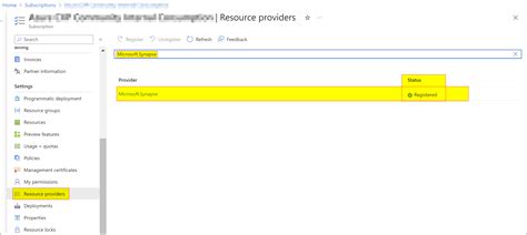 unable to validate subscription validation while creating azure synapse