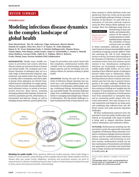 Pdf Modeling Infectious Disease Dynamics In The Complex Landscape Of Global Health