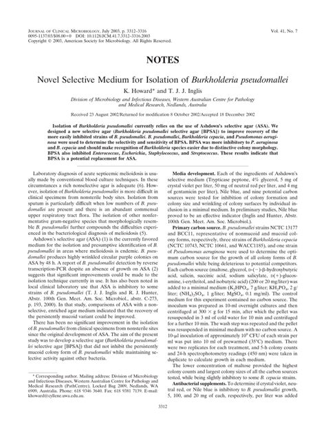 Pdf Novel Selective Medium For Isolation Of Burkholderia Pseudomallei