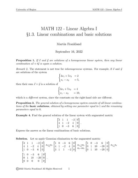 Math122 1 3 Linear Combinations Math 122 Linear Algebra I 1 Linear