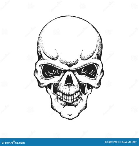 Evil Human Skull Hand Drawn Vector Illustration Stock Vector