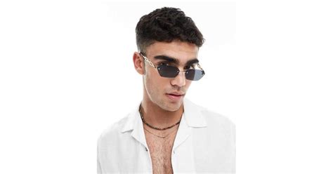 Asos Rectangle Rimless Sunglasses With Smoke Lenses And Temples In
